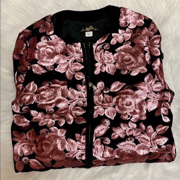 Joan Boyce | Jackets & Coats | Joan Boyce Zippered Pink Appliqu Jacket ...